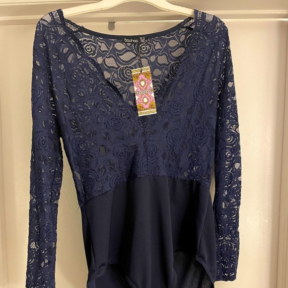 Boohoo | Tops | Navy Blue Bodysuit | Poshmark